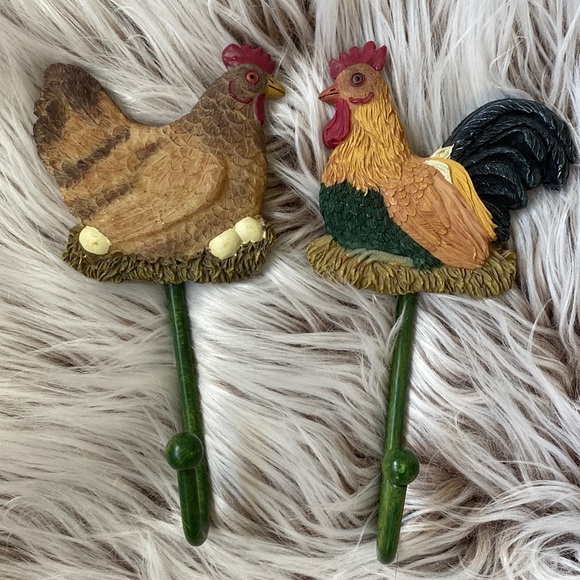 Farmhouse | Wall Decor | Hen Rooster Chicken Wall Hooks Set Of Two Farmhouse Decor | Poshmark